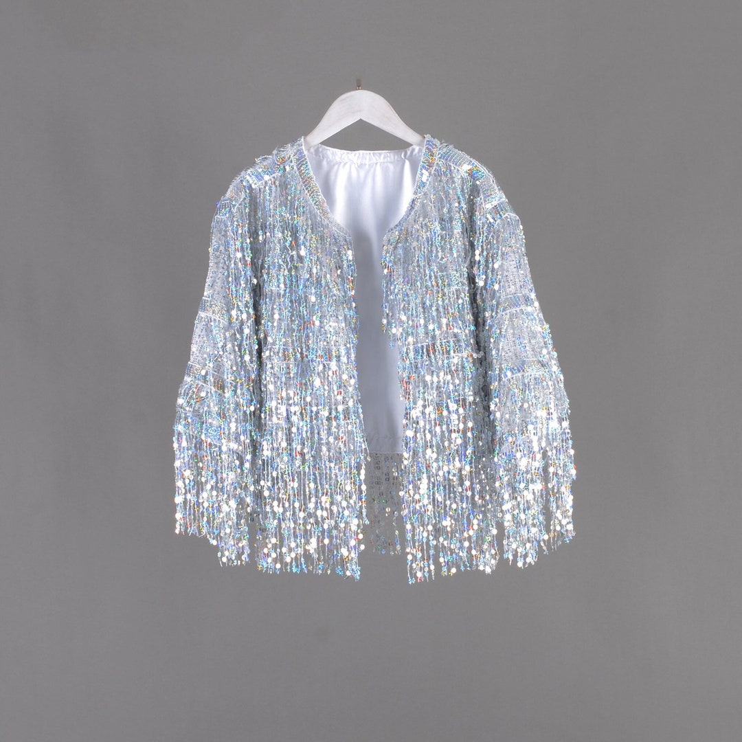 Holographic Silver Sequin Fringe Jacket: Handmade Tinsel Jacket - Etsy