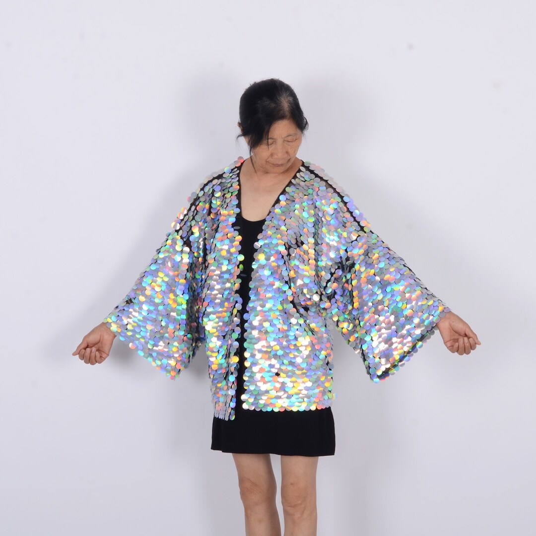 Holographic Sequin Kimono,mid Length,festival Kimono,sequin Duster,rave ...