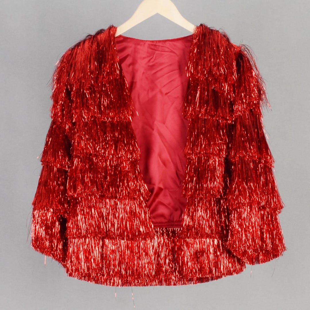 Red Tinsel Fringe Jacket: Handmade Party Clothing - Etsy