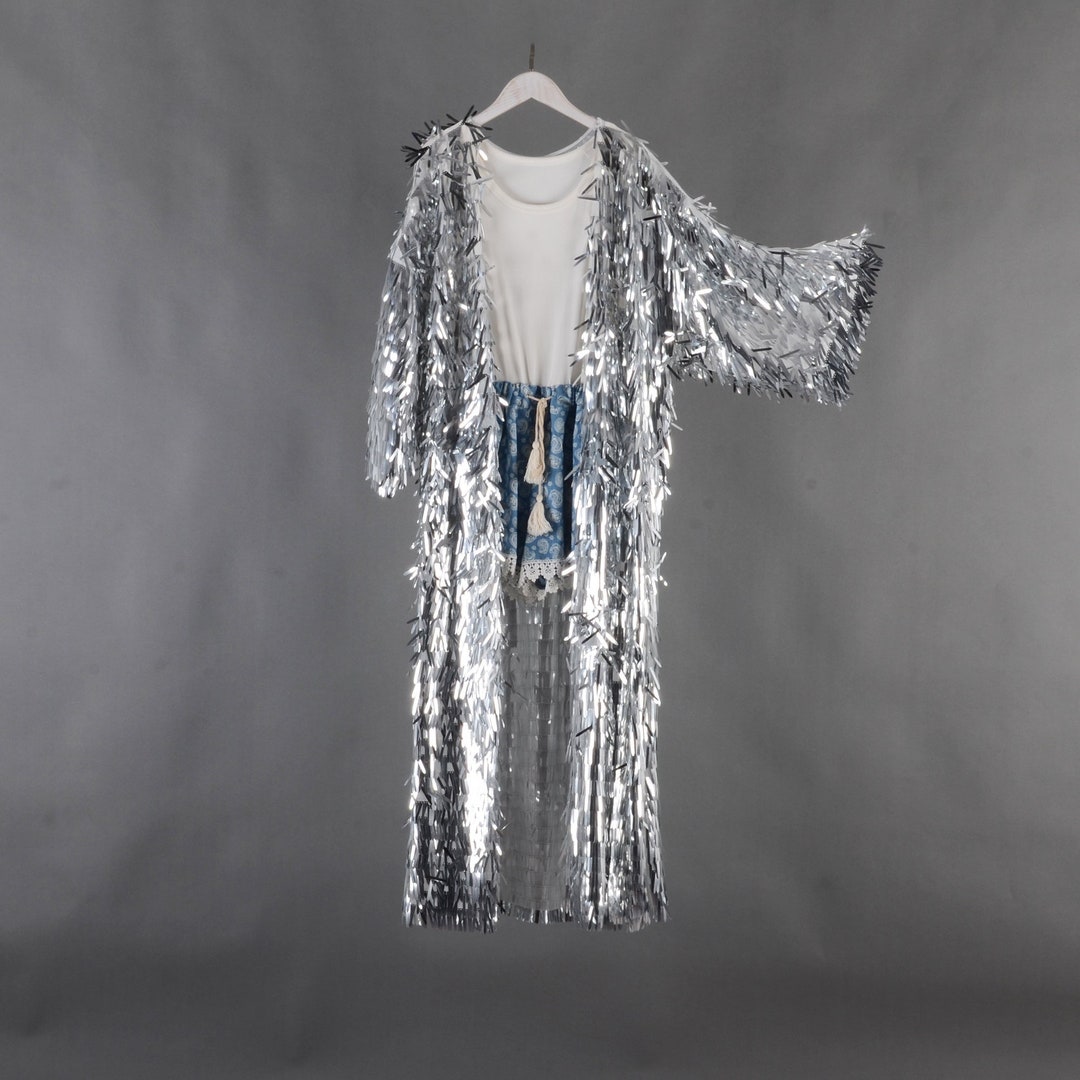 Silver Sequins Kimono,floor Length,festival Kimono,sequin Duster,rave ...