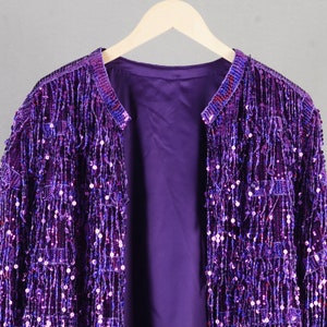 Dark Purple Sequins Fringe Jacket,handmade Clothing,personalized Gift ...