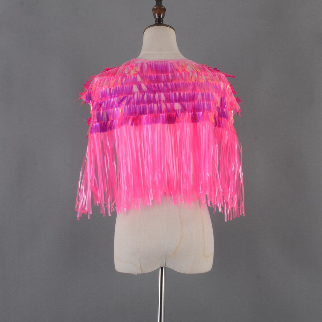 Holographic Pink Sequins Cape,unisex Tinsel Cape,festival Cape,rave ...