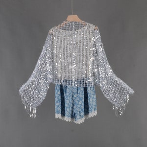 Silver Mesh Sequins Shrug,shrug With Tassels,wedding Shrug,sliver Lace ...
