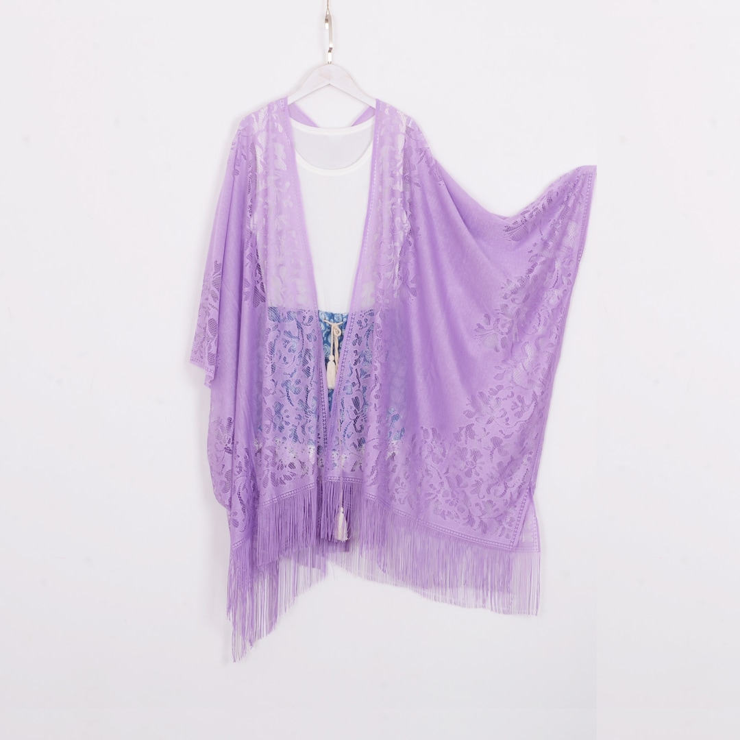 Long Lavender Lace Kimono: Bohemian Beach Cover-up - Etsy