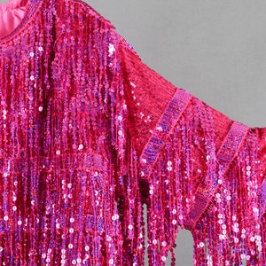 Rose Pink Sequins Fringe Jacket,handmade Clothing,personalized Gift ...