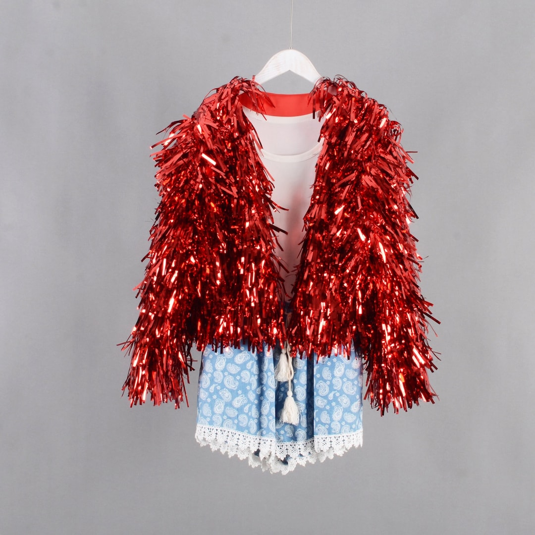 Red Tinsel Jacket,personalized Gift for Her,tinsel Dress,rainbow Bridal ...