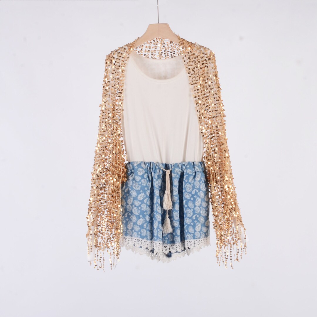 Gold Mesh Sequins Shrug,shrug With Tassels,wedding Shrug,gold Lace ...