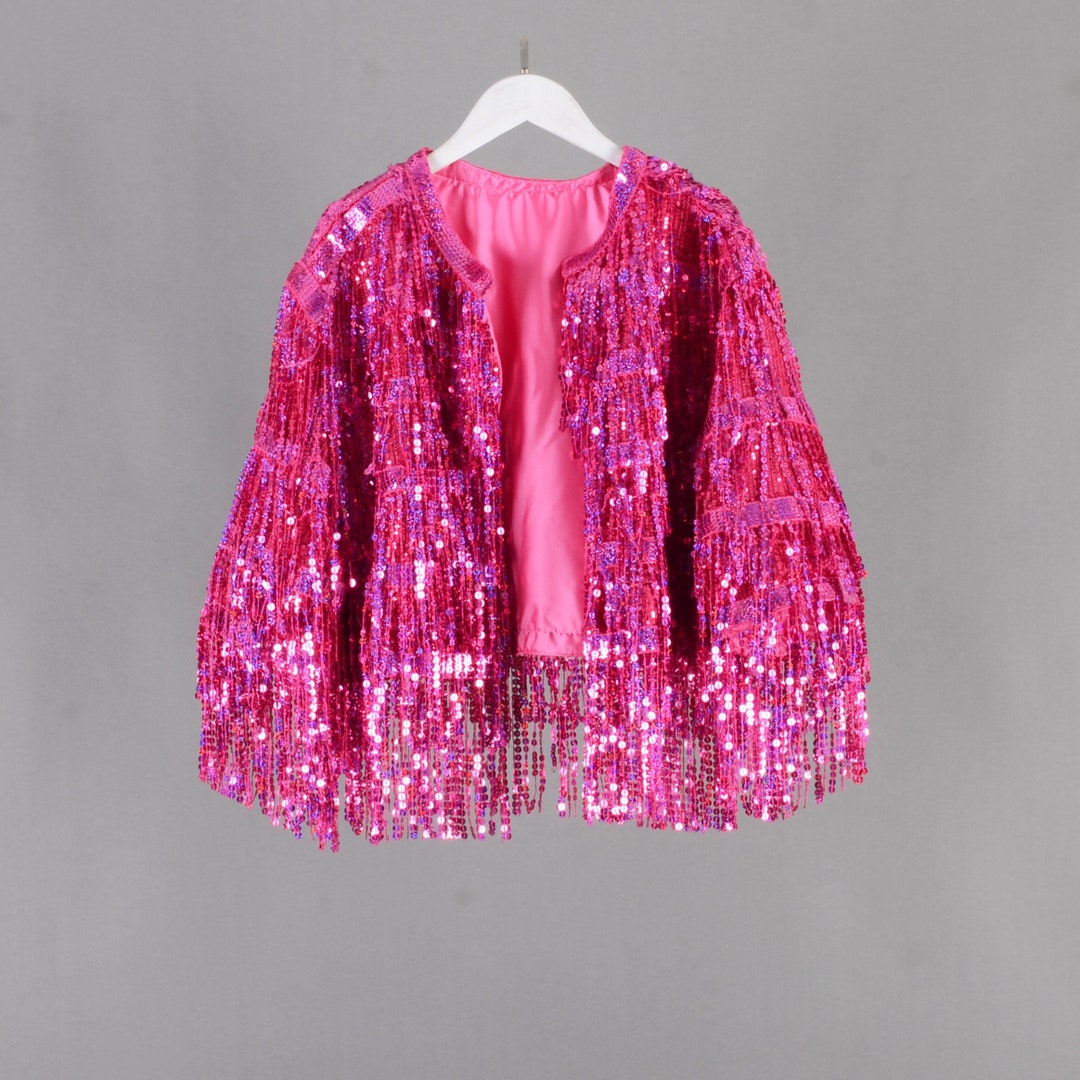 Rose Pink Sequins Fringe Jacket,handmade Clothing,personalized Gift ...