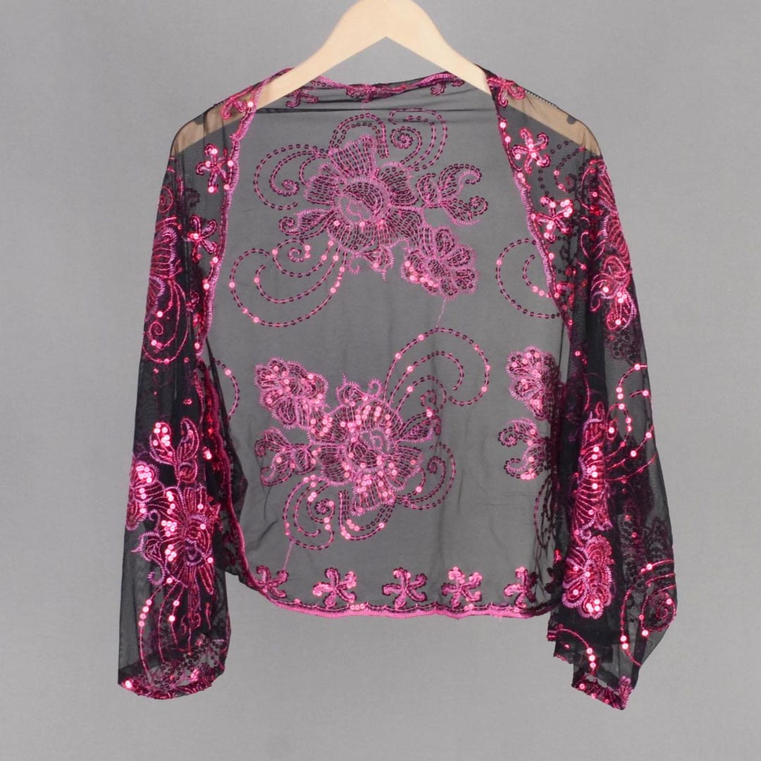 Pink Embroidery Floral Sequins Shrug,wedding Shrug,loose Fit,sequins ...