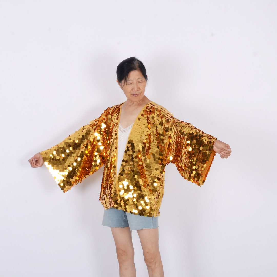 Mermaid Kimono,silver Kimono,mid Length,festival Kimono,sequin Duster ...