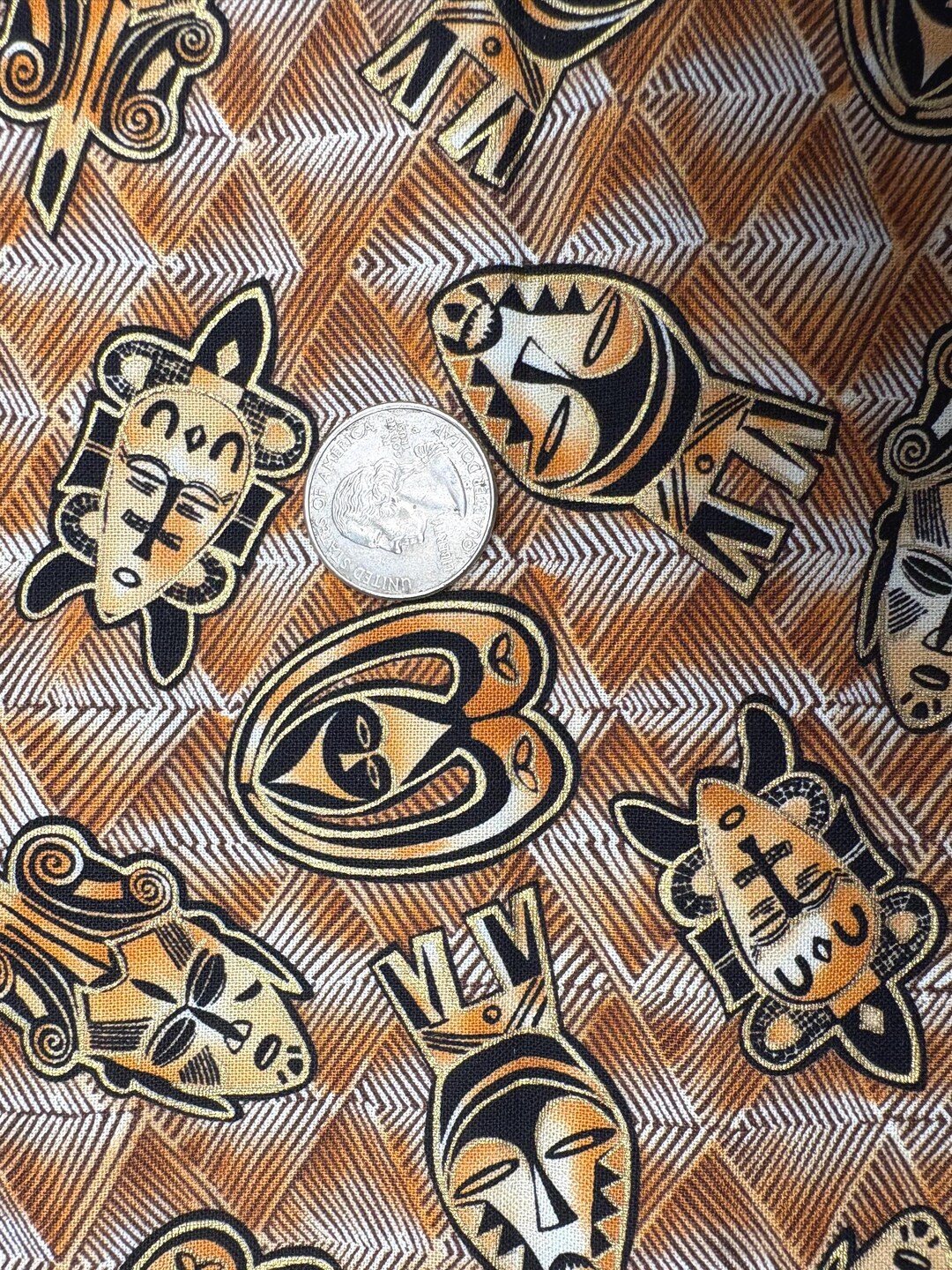 Vintage Cotton Tribal African Masks Rust Black Hi Fashion Fabric for ...