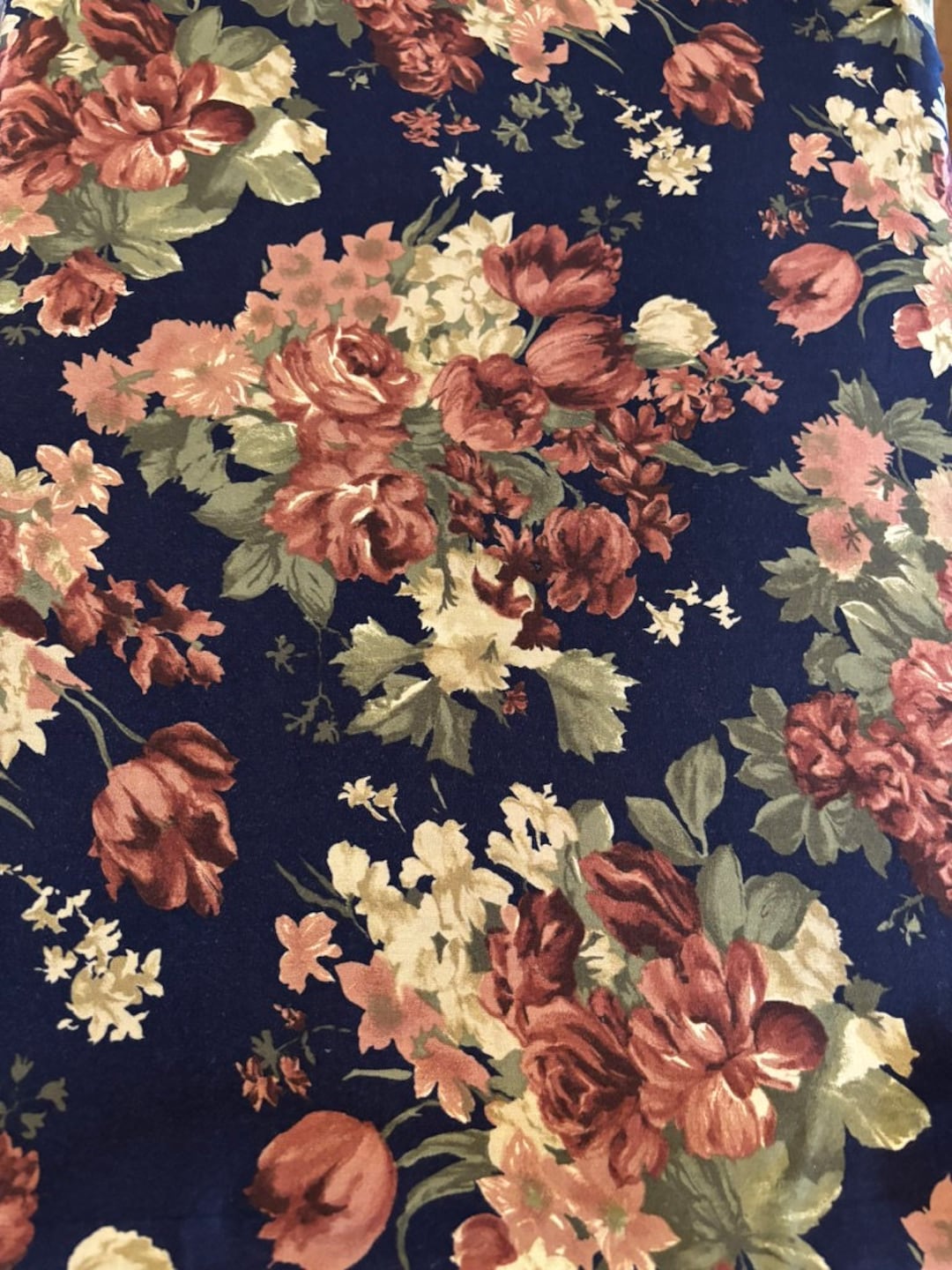 Vintage Rayon Challis Viscose, Brown Tan Flowers Black Background,green ...