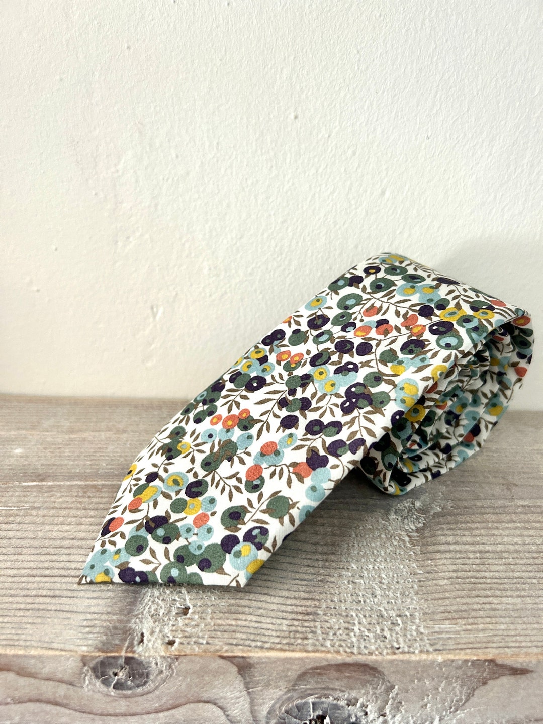 Mens Tie Handmade With Liberty Tana Lawn Fabric Green Floral Berry Tie ...