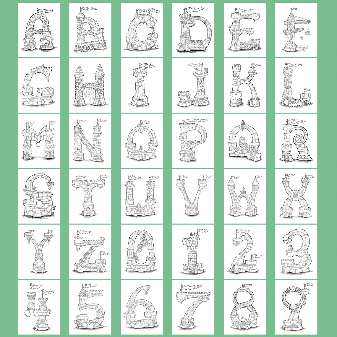 Castle ABC 123 Coloring Books Colorbook4nerdlings by Sean - Etsy