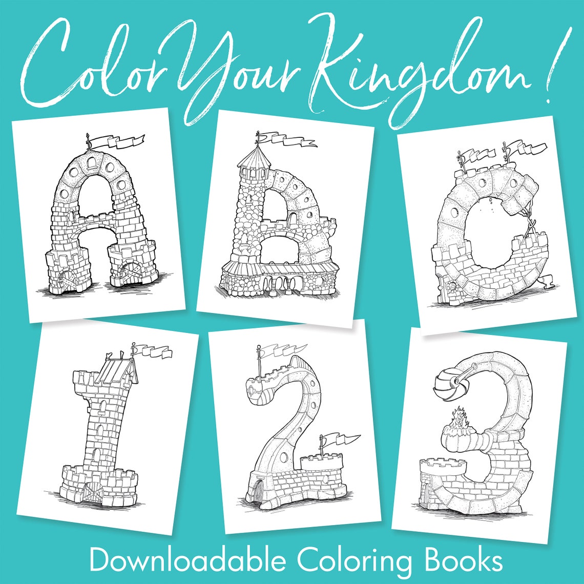 Castle ABC 123 Coloring Books Colorbook4nerdlings by Sean - Etsy