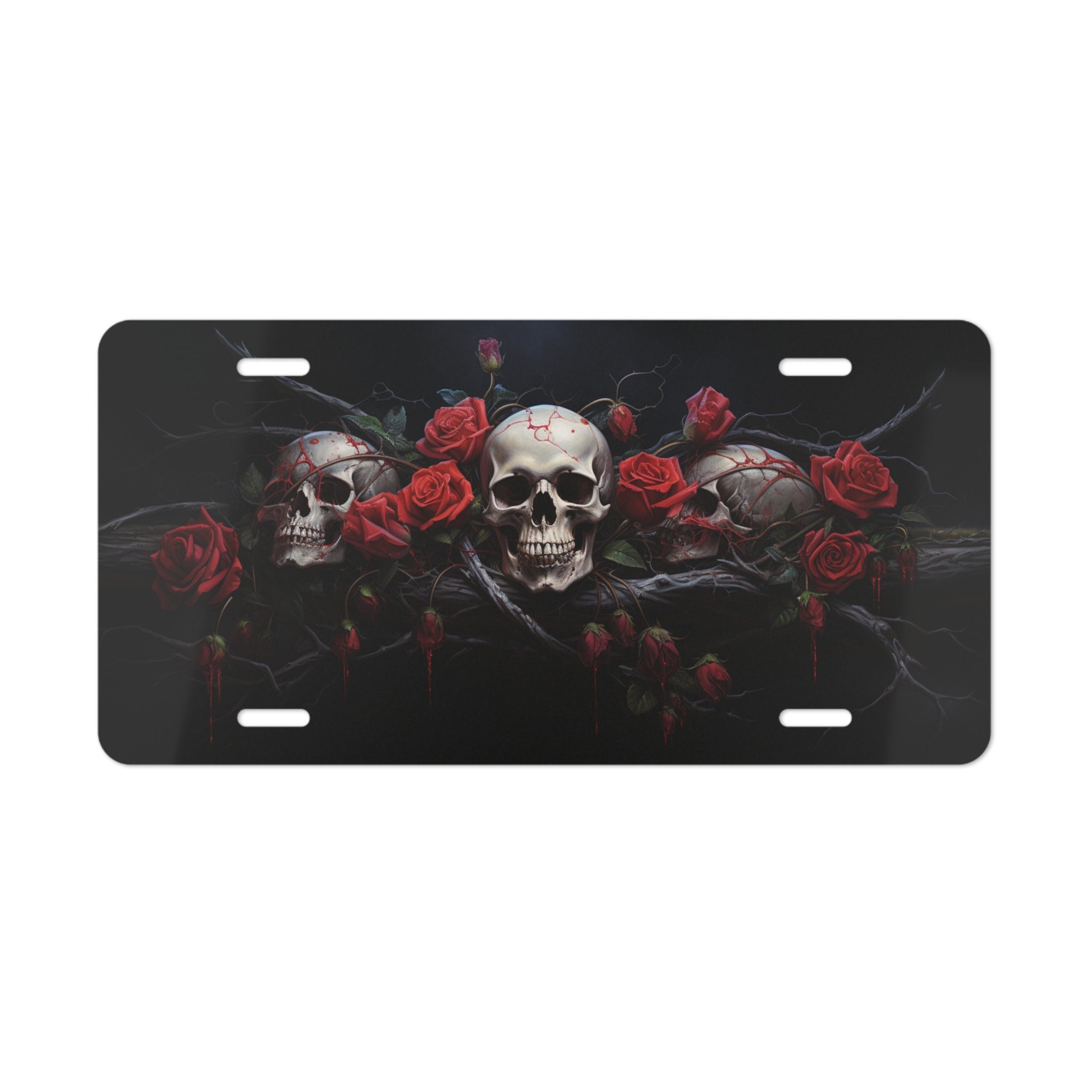 Skull & Red Roses License Plate: Gothic Punk Car Decor - Etsy