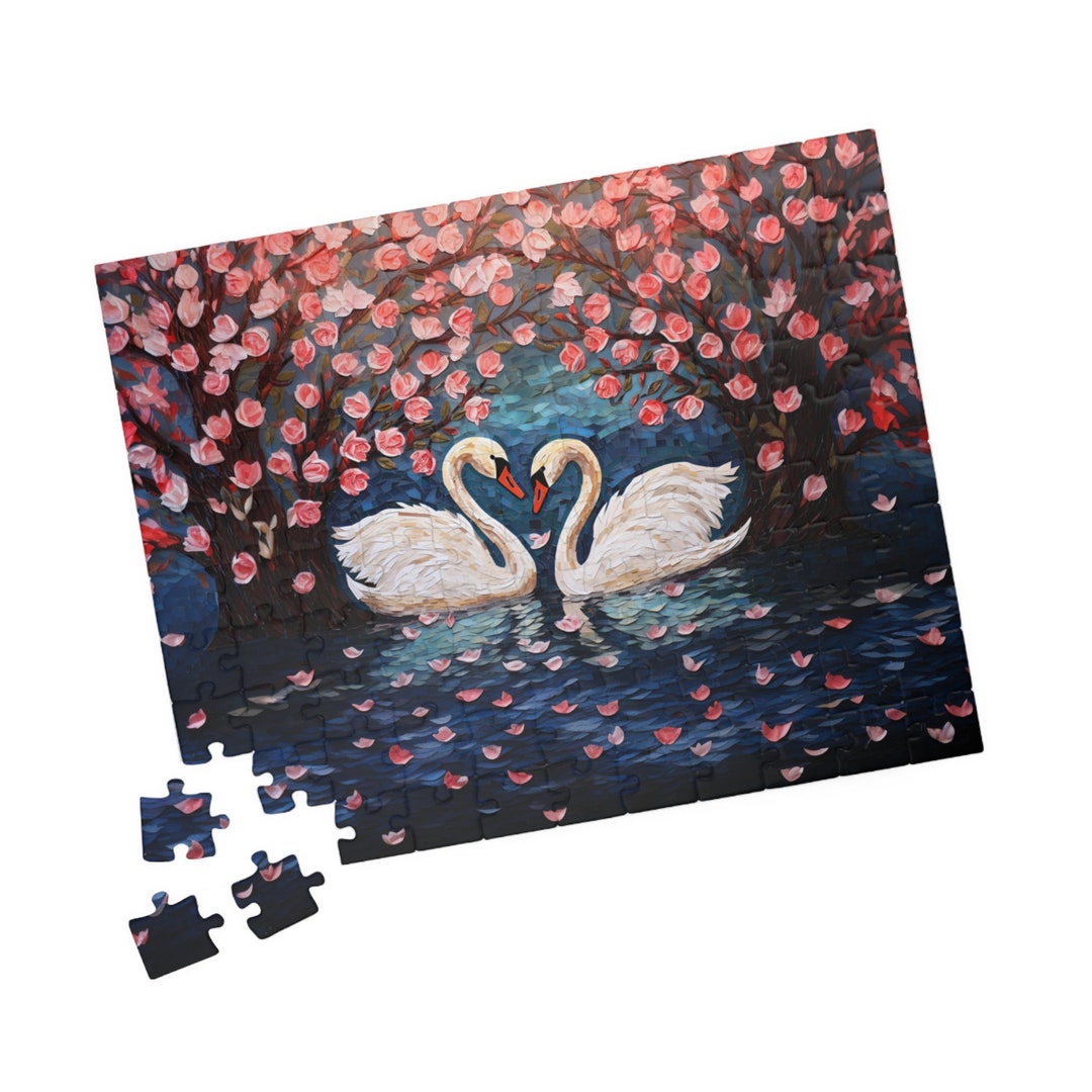 Swans in Love Jigsaw Puzzle: Mosaic Brain Teaser Animal Jigsaw Puzzle ...