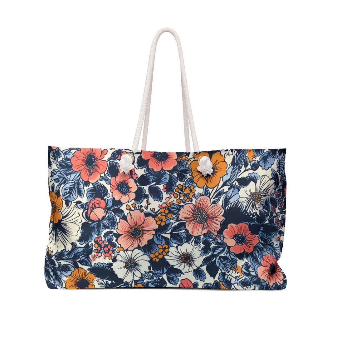 Peach Flower Weekender Bag White Blue - Etsy