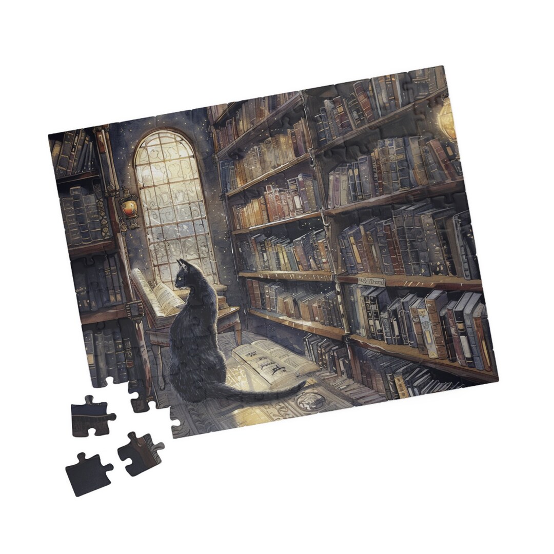 ON SALE, Black Cat Library Puzzle (110, 252, 520, 1014-piece), Jigsaw ...