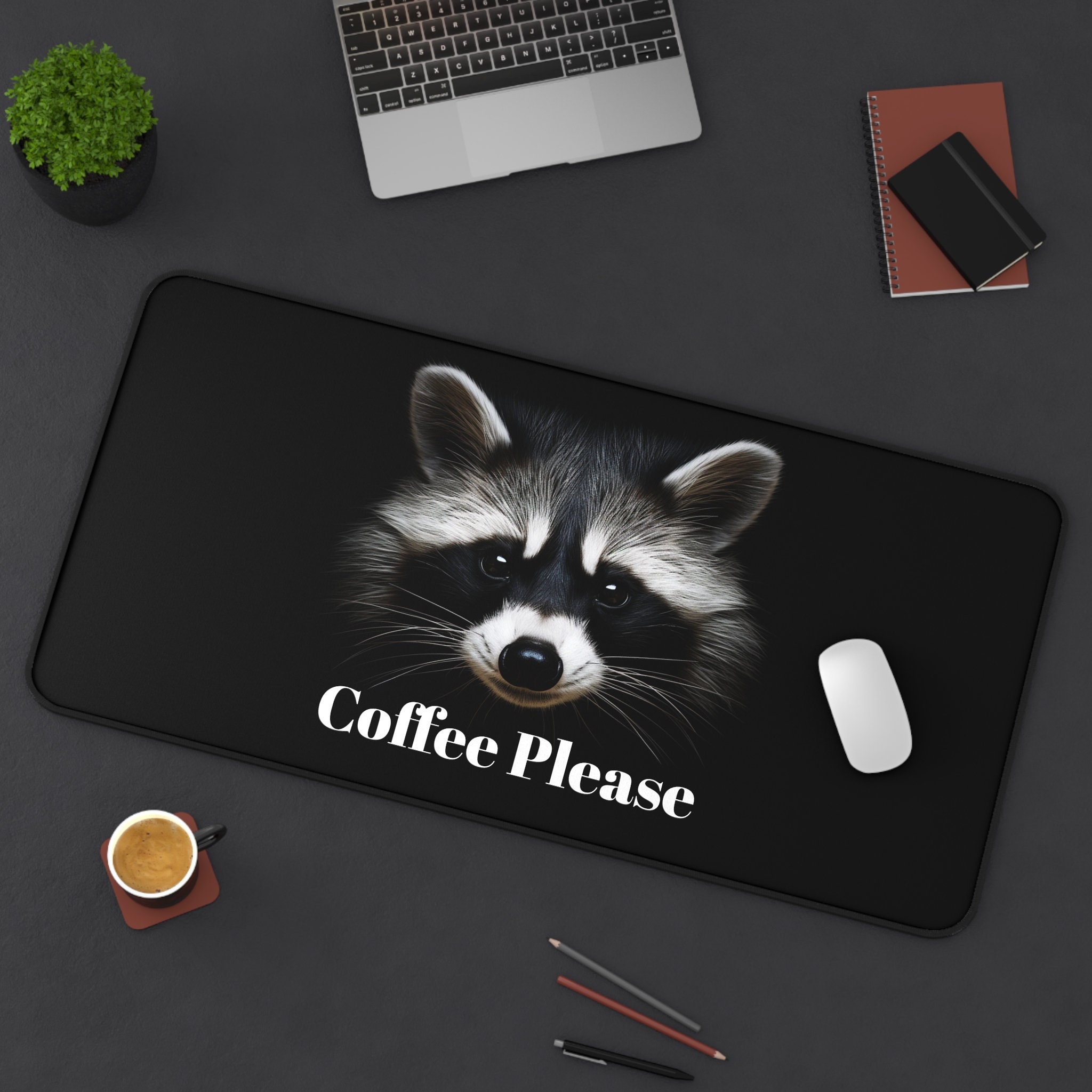 Racoon Coffee Please Desk Mat, Coffee Lover Gift, Animal Art, Home ...