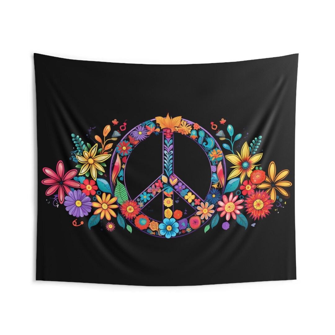 Floral Peace Sign Tapestry: Colorful Flower Wall Decor - Etsy