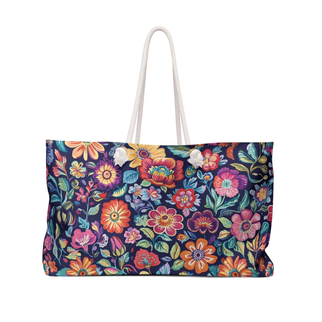 Floral Weekender Bag Flowers Black - Etsy
