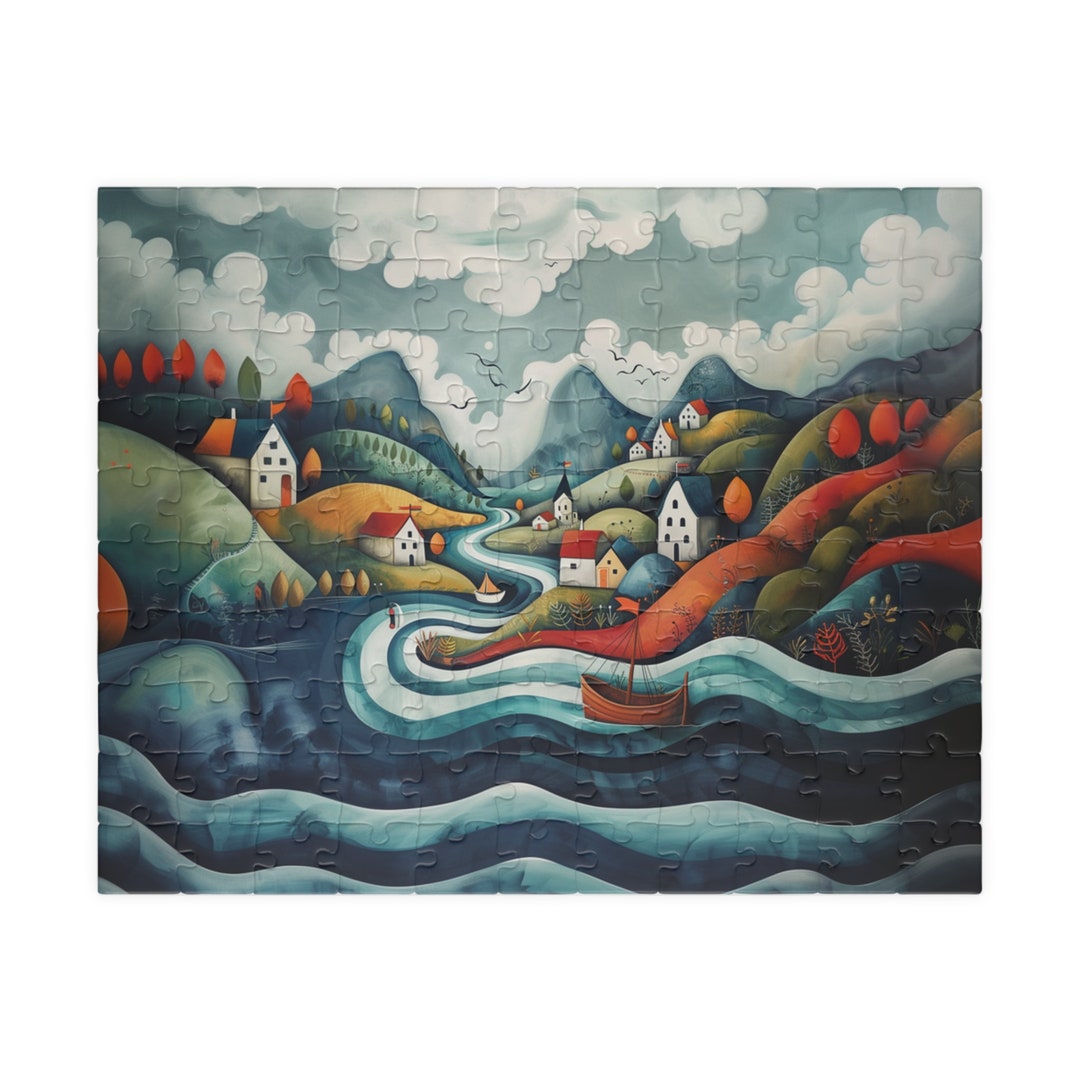 ON SALE, Wavy River Village Puzzle (110, 252, 520, 1014-piece), Jigsaw ...
