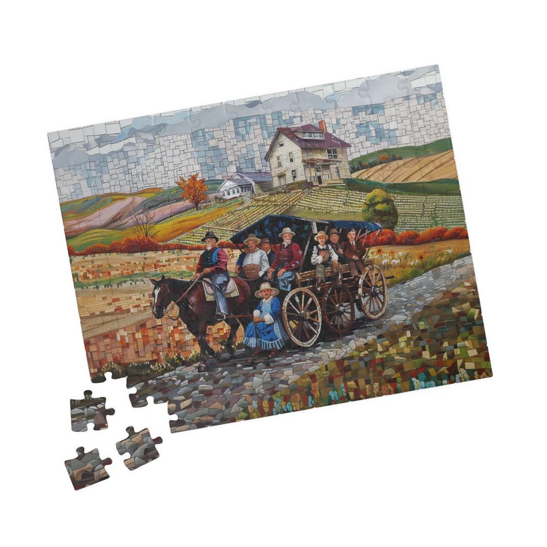 Amish Family in Carriage Jigsaw Puzzle: Brain Teaser Farm Puzzle Gift ...