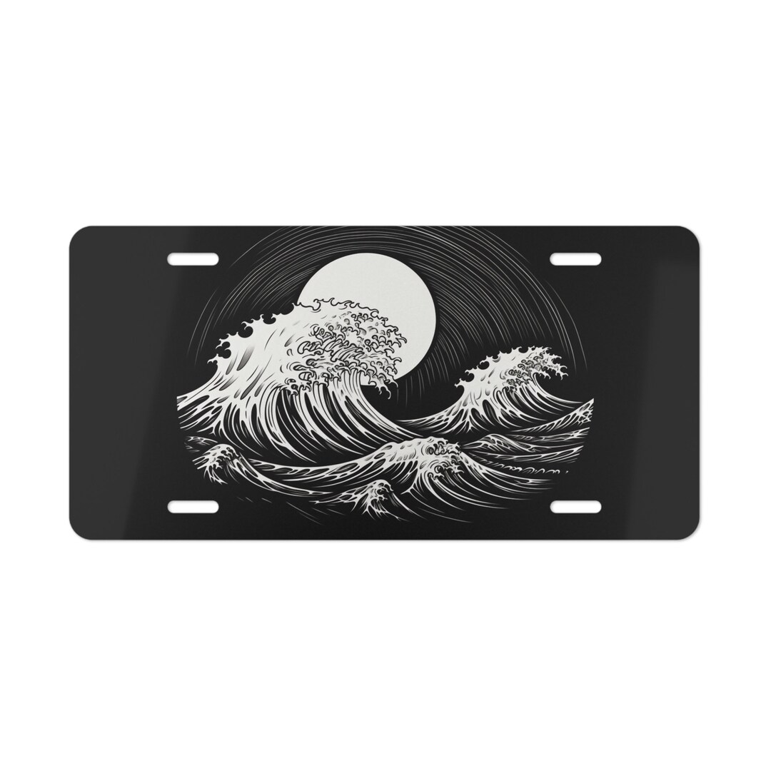 Sun and Waves, Vanity Plate, Beach, Surfer, Ocean Theme, Black and ...