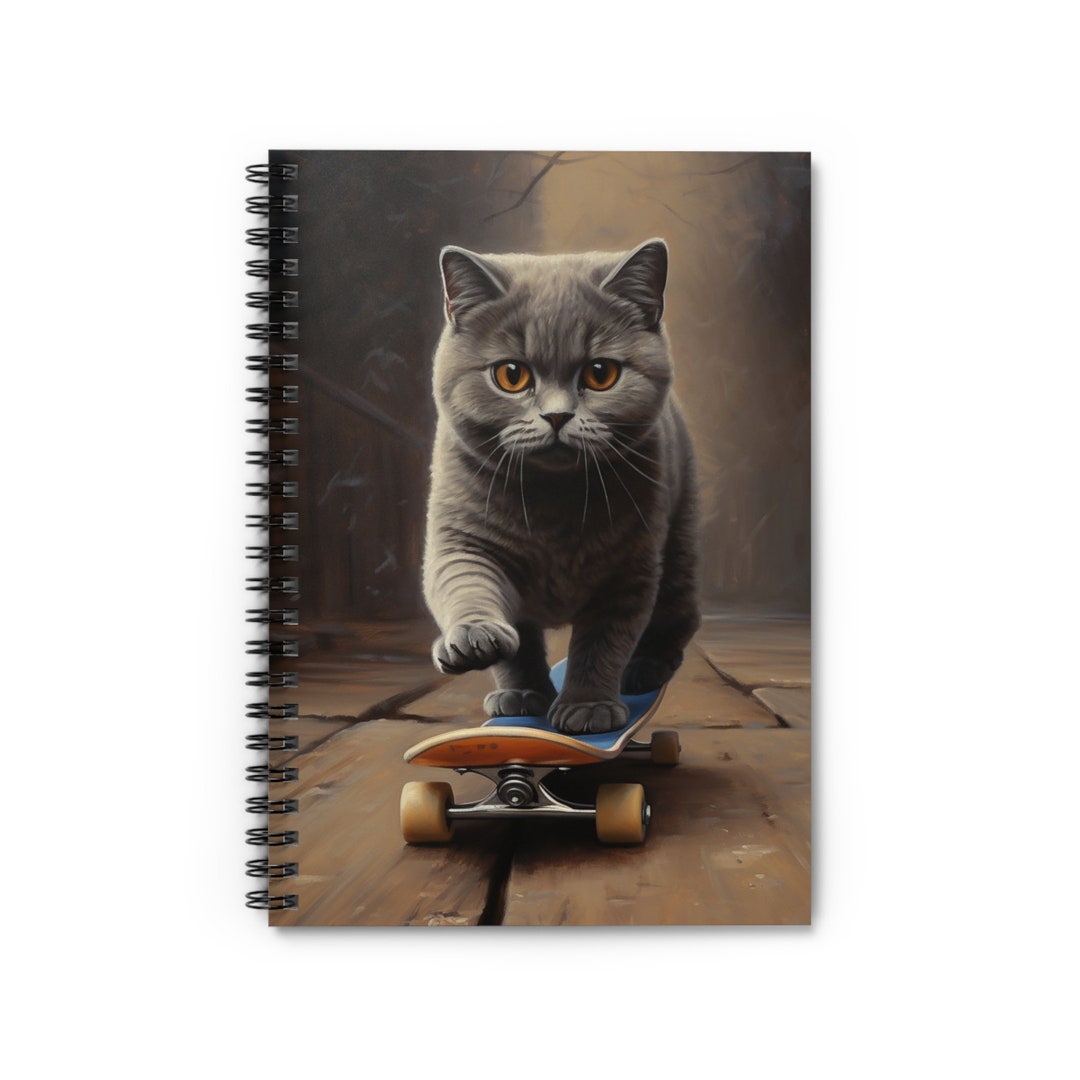 Grey Cat Notebook British Shorthair Art Spiral Notebook - Ruled Line ...
