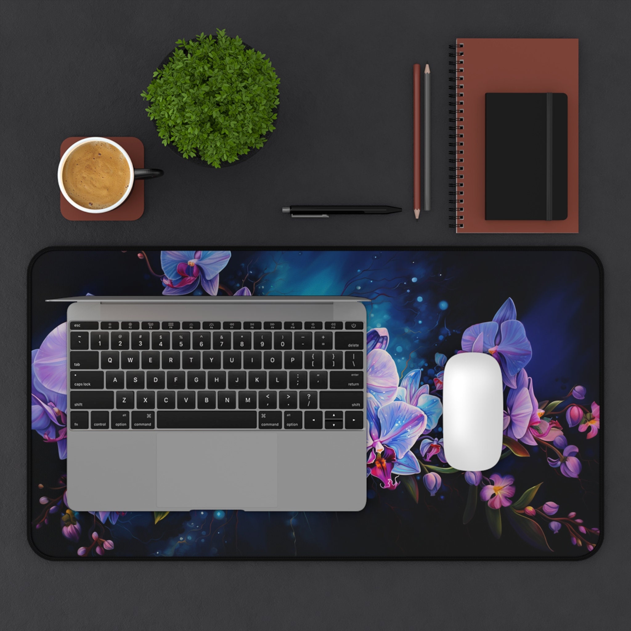 Orchid Flower Desk Mat, Floral Design, Black and Purple, Nature Art - Etsy