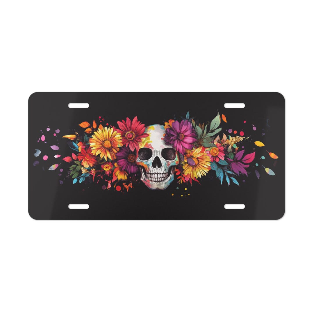 Floral Skull Aluminum Vanity Plate: Hippie Car Decor Wedding Gift ...