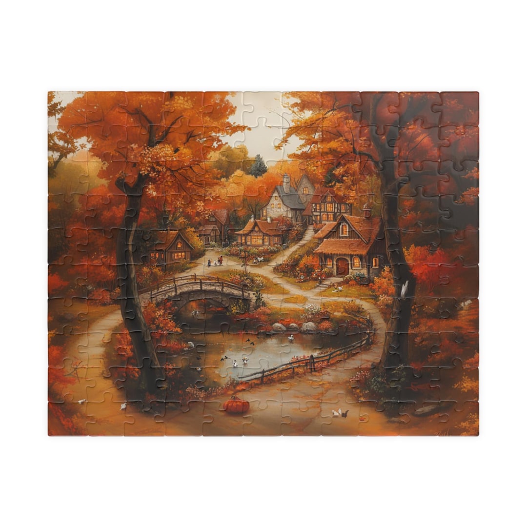 Fall Neighborhood Jigsaw Puzzle: Autumn Village Brain Teaser Fall ...