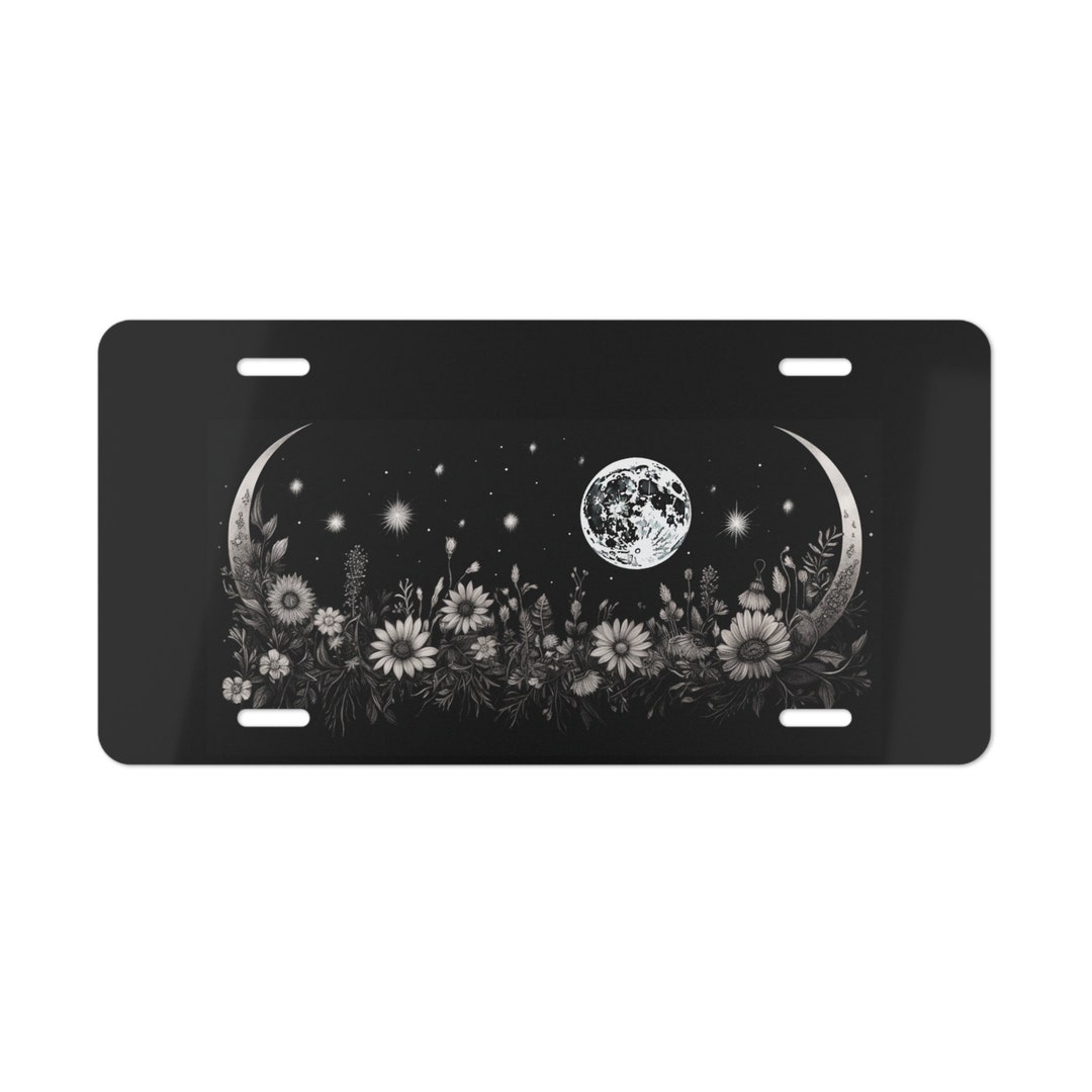 Floral Moon License Plate: Black Aluminum Vanity Plate - Etsy