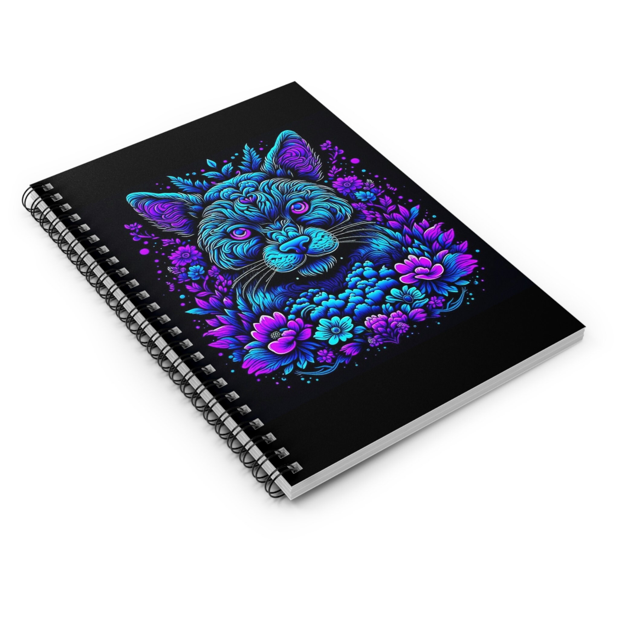 Black and Neon Cat Abstract Notebook, Spiral Notebook Ruled Line ...