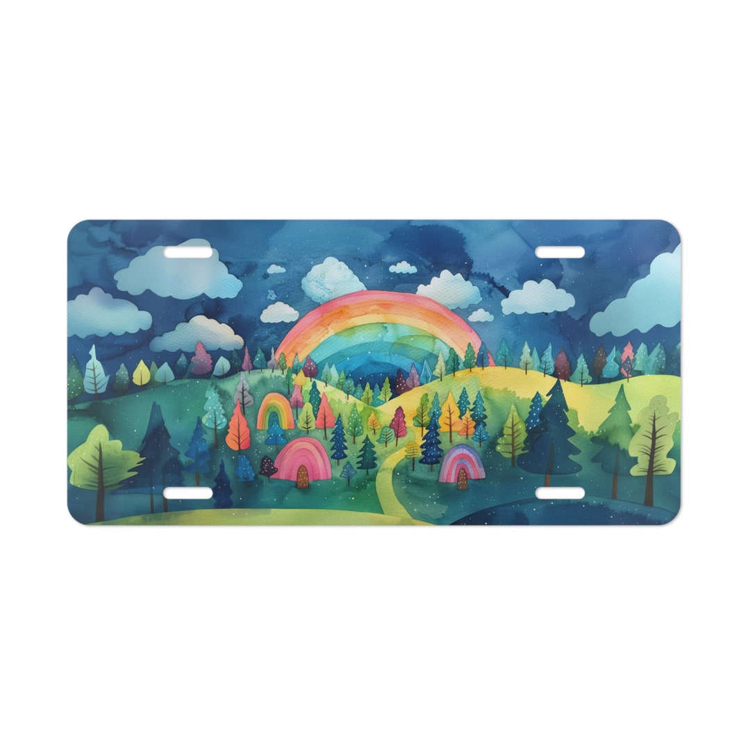 ON SALE, Rainbow Town Vanity Plate Landscape Watercolor Clouds - Etsy