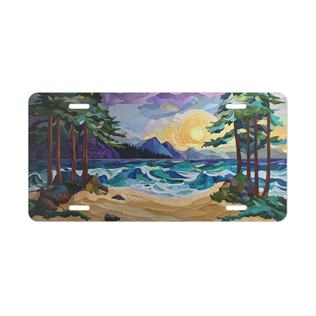 Stained Glass Beach Scene Aluminum Vanity Plate Wedding Gift ...