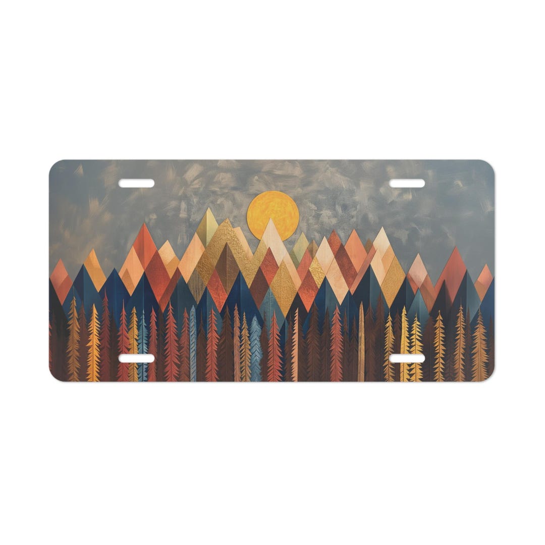 Colorful Mountains Vanity Plate, Tree Vanity Plate, Sun and Mountains ...