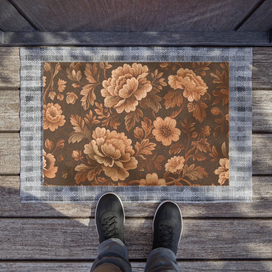 Floral Coir Doormat: Brown Flowers Outdoor Entry Mat (24" X 16") - Etsy