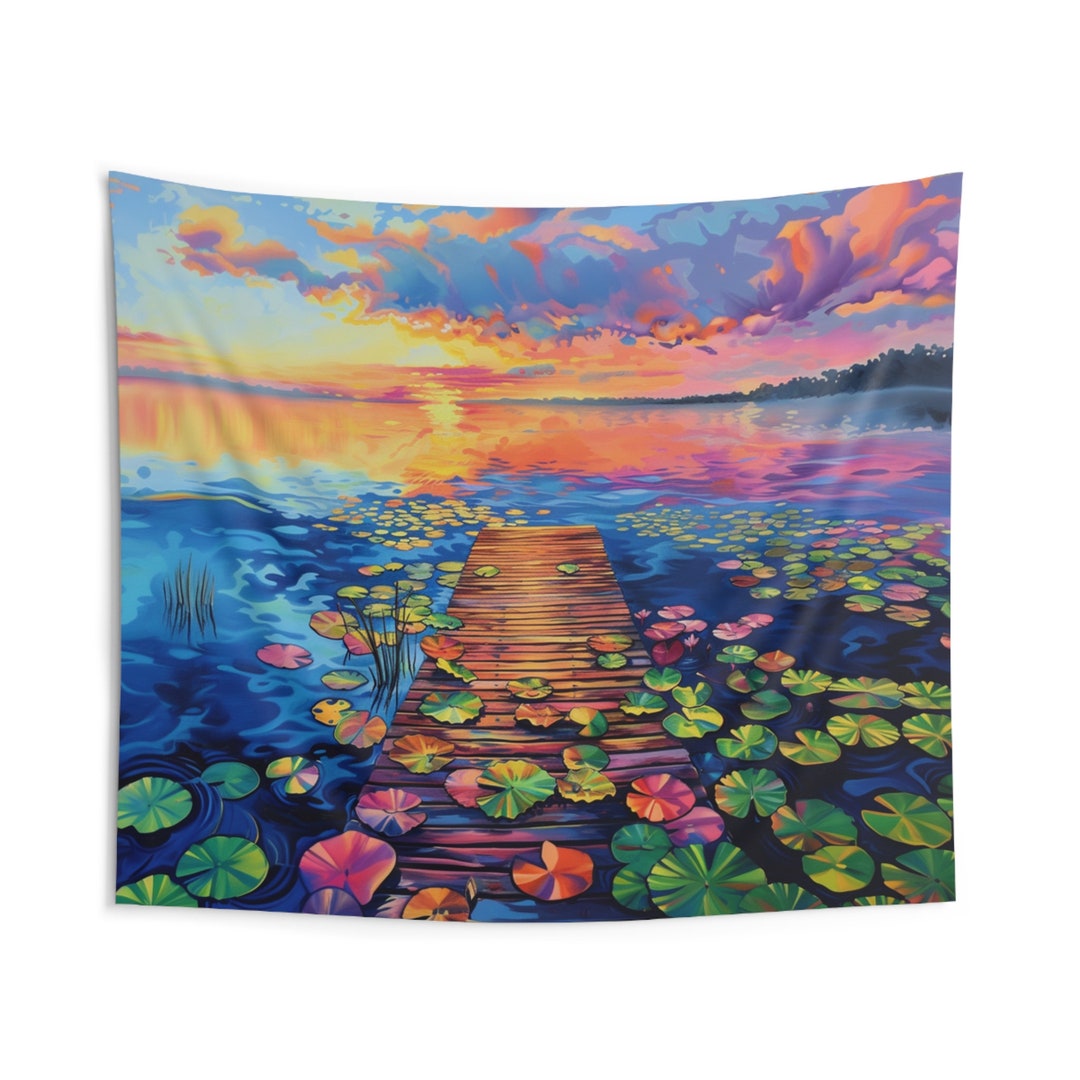 Sunset Pink Purple Wall Tapestries Dock Lilypads - Etsy