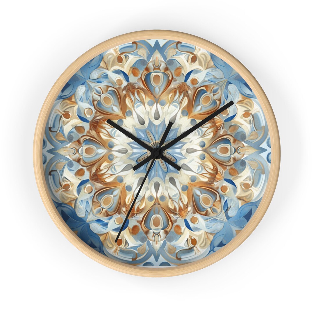 Boho Wooden Wall Clock: Light Blue & Brown Mandala Art - Etsy