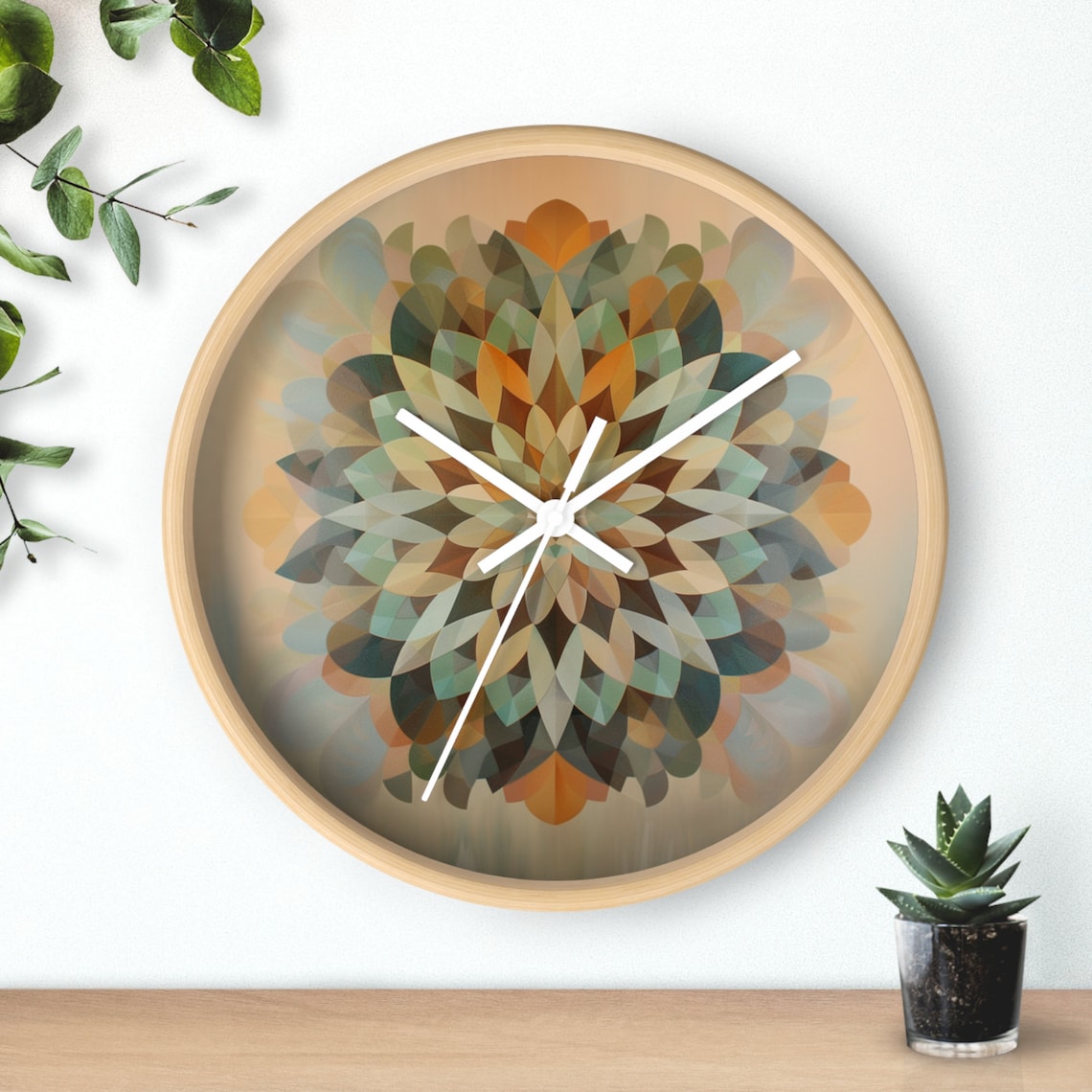 Green and Brown Wall Clock Boho Bohemian - Etsy