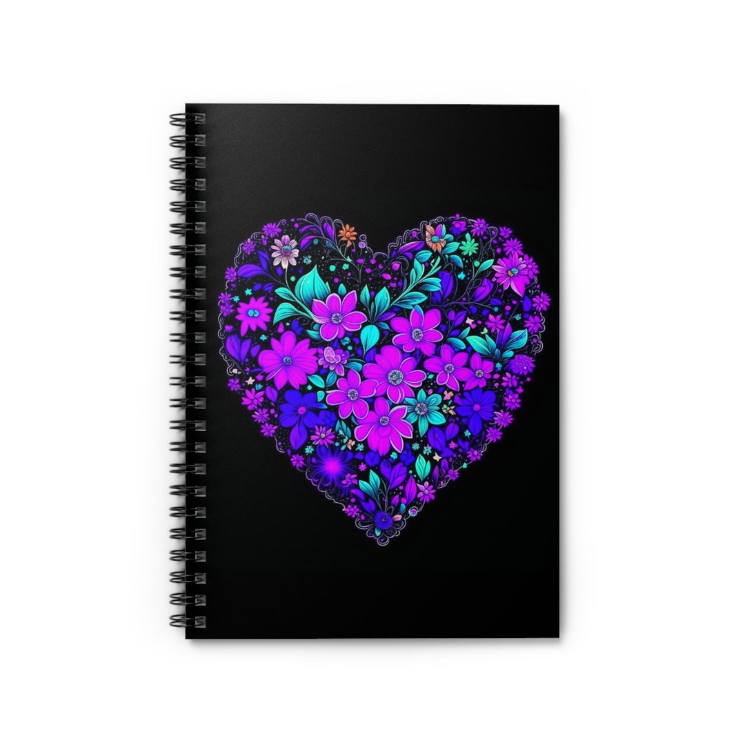 Heart and Lilac Flower Notebook, Spiral Notebook - Ruled Line, Flower ...