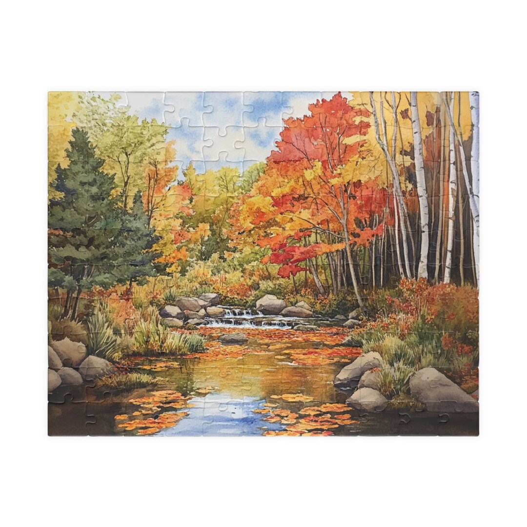 Fall River Jigsaw Puzzle: Autumn Forest Brain Teaser, Fall Jigsaw ...