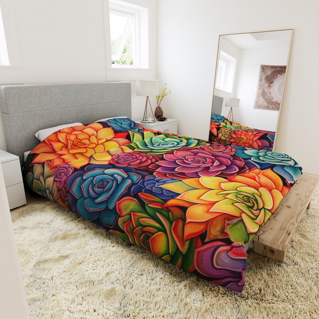 Succulent Colorful Duvet Cover - Etsy