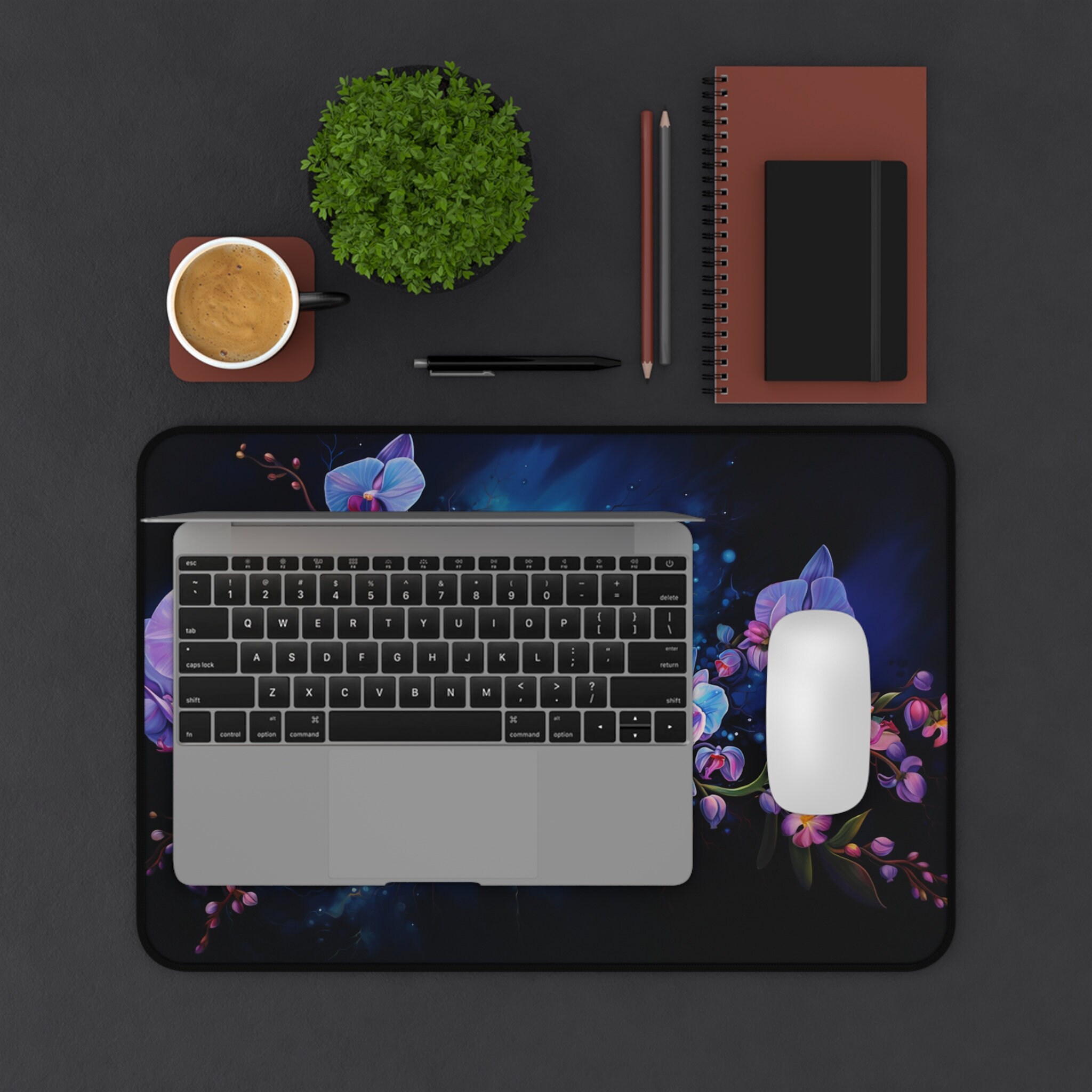 Orchid Flower Desk Mat, Floral Design, Black and Purple, Nature Art - Etsy