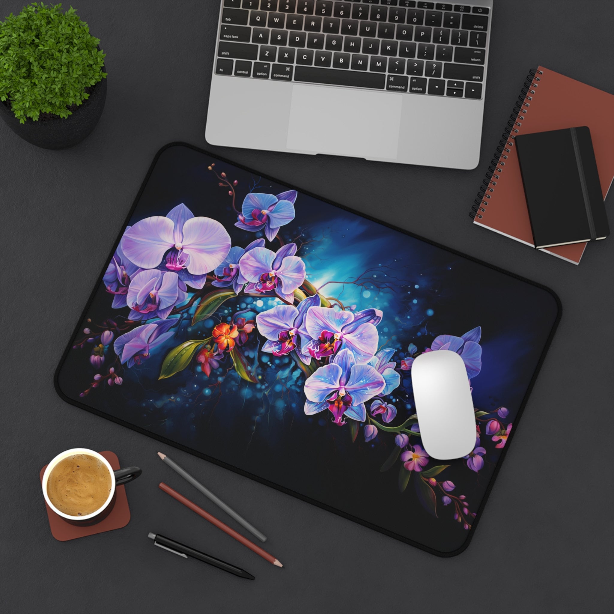 Orchid Flower Desk Mat, Floral Design, Black and Purple, Nature Art - Etsy