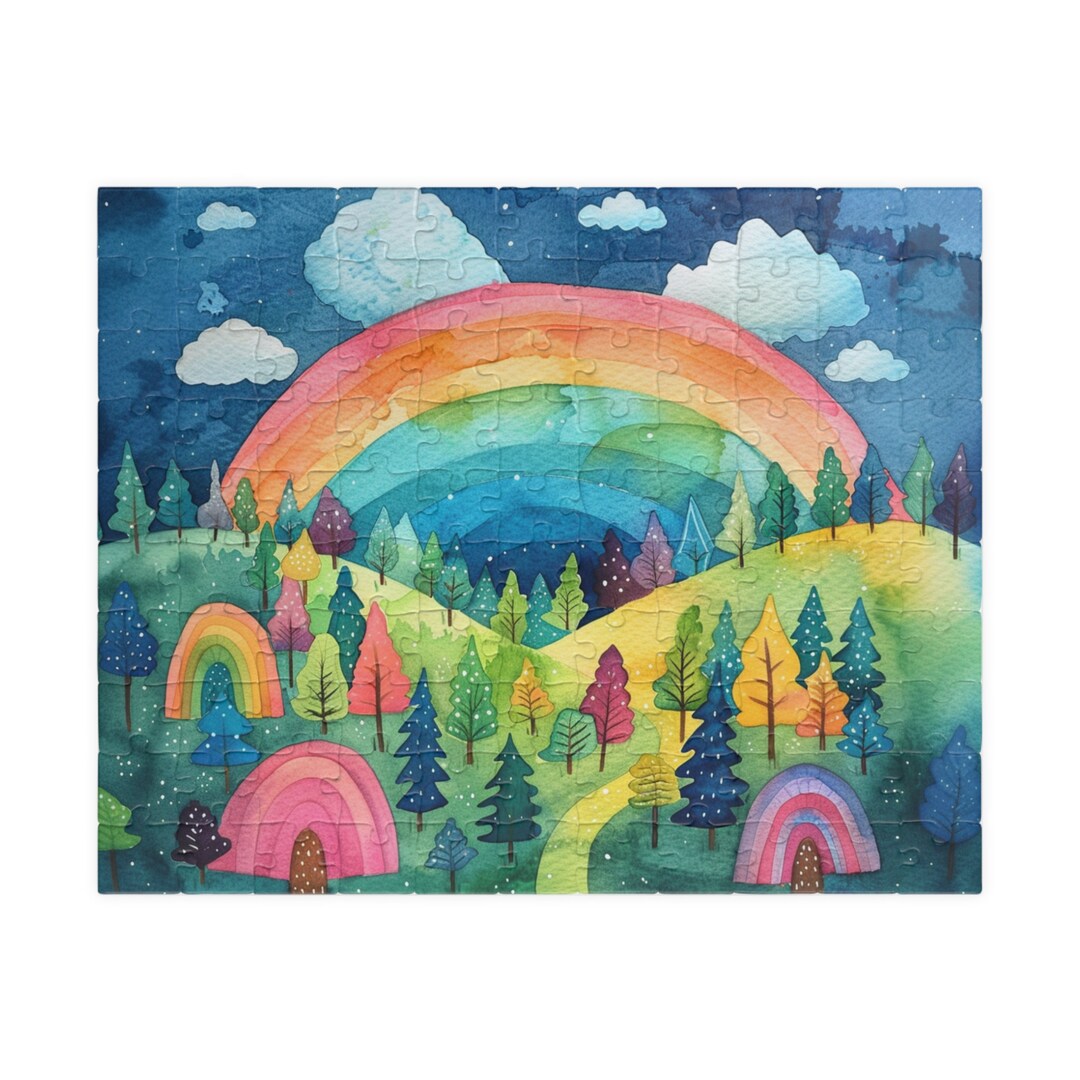 ON SALE, Rainbow Town Puzzle (110, 252, 520, 1014-piece) Watercolor ...