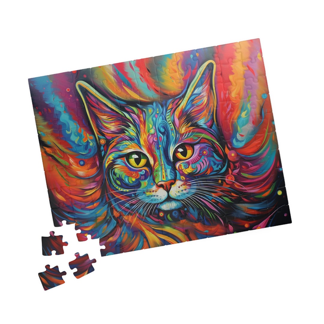 Colorful Cat Jigsaw Puzzle: Brain Teaser Cat Lover Gift Cat Jigsaw ...
