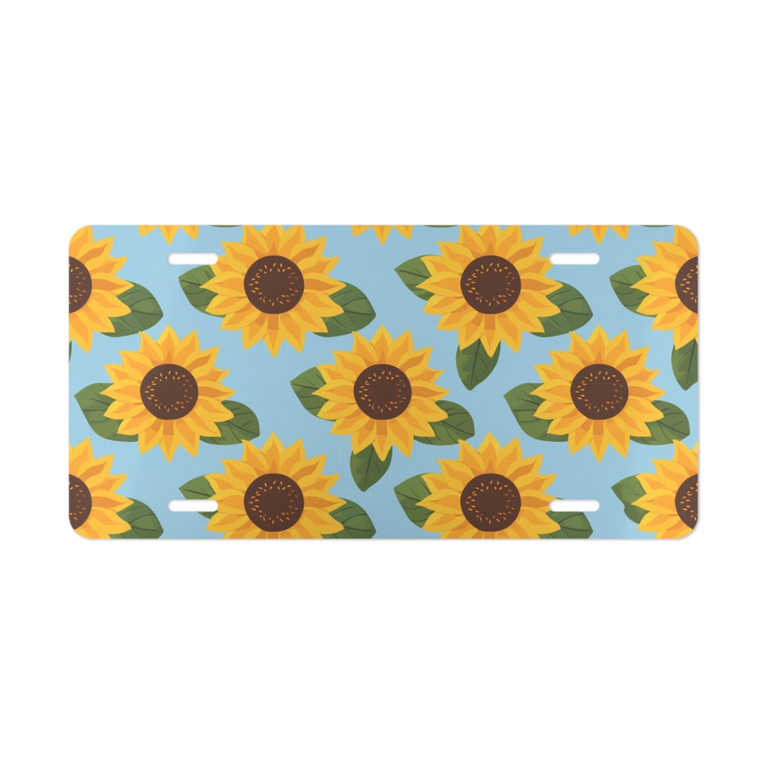ON SALE, Sunflower Pattern Vanity Plate Light Blue Yellow Sunflowers ...